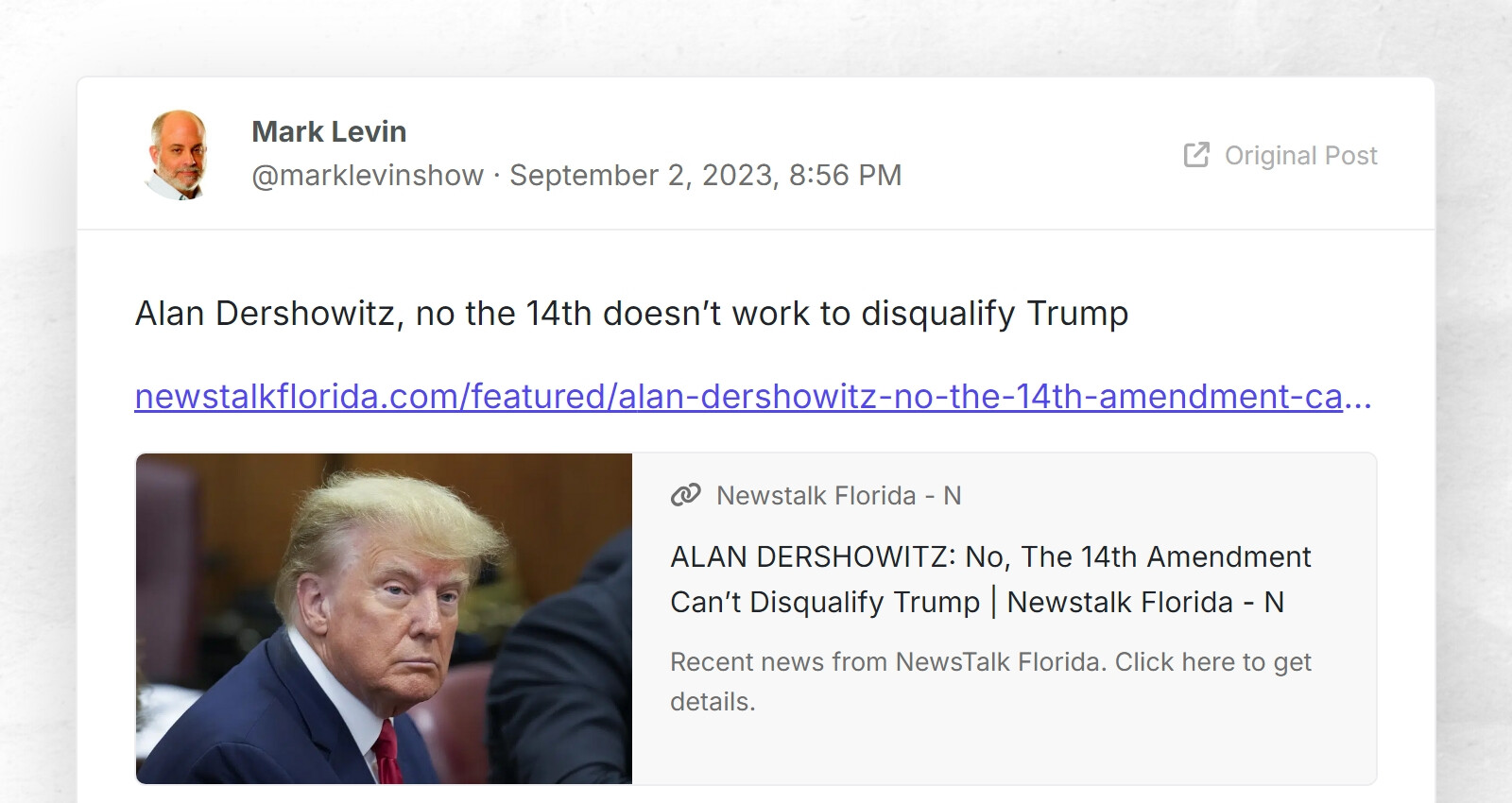 Mark Levin: "Alan Dershowitz, no the 14th doesn’t work to disqualify ...
