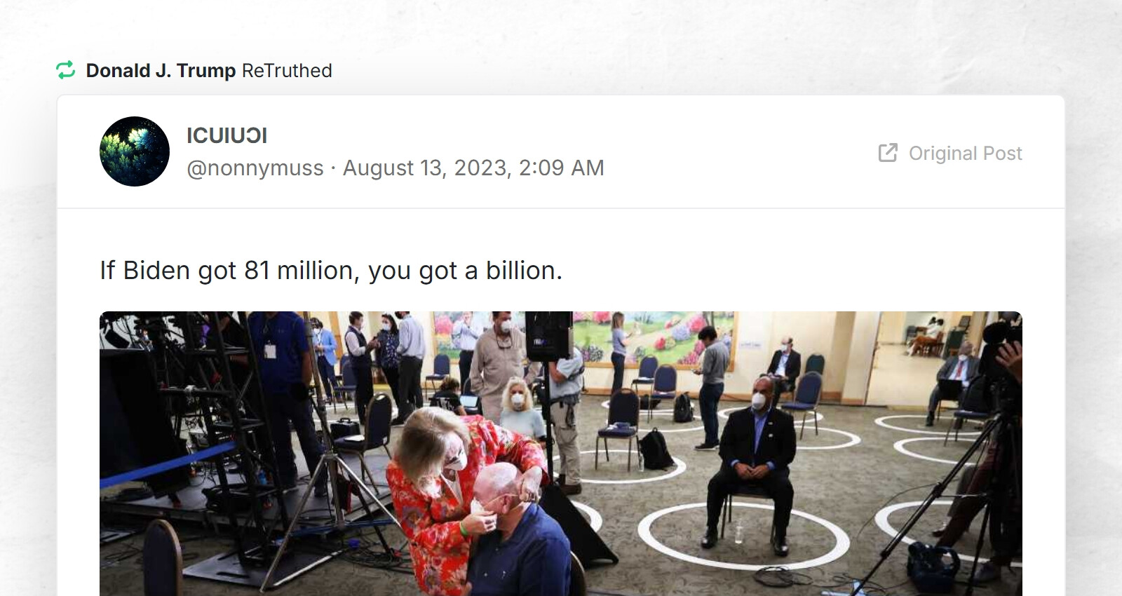 Donald J. Trump: "RT @nonnymussIf Biden got 81 million, you got a ...