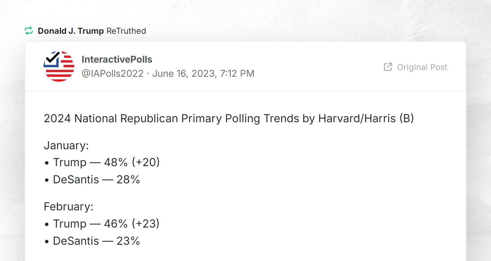 Donald J. Trump: "RT @IAPolls20222024 National Republican Primary ...