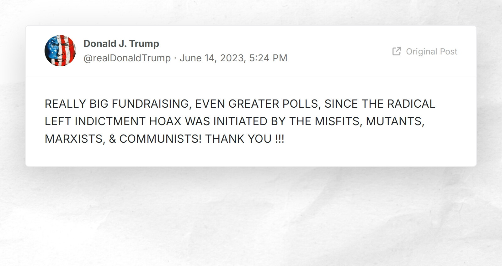 Donald J. Trump: "REALLY BIG FUNDRAISING, EVEN GREATER POLLS, SINCE THE ...