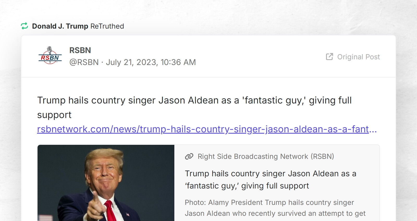 Donald J. Trump: "RT @RSBNTrump hails country singer Jason Aldean as a ...