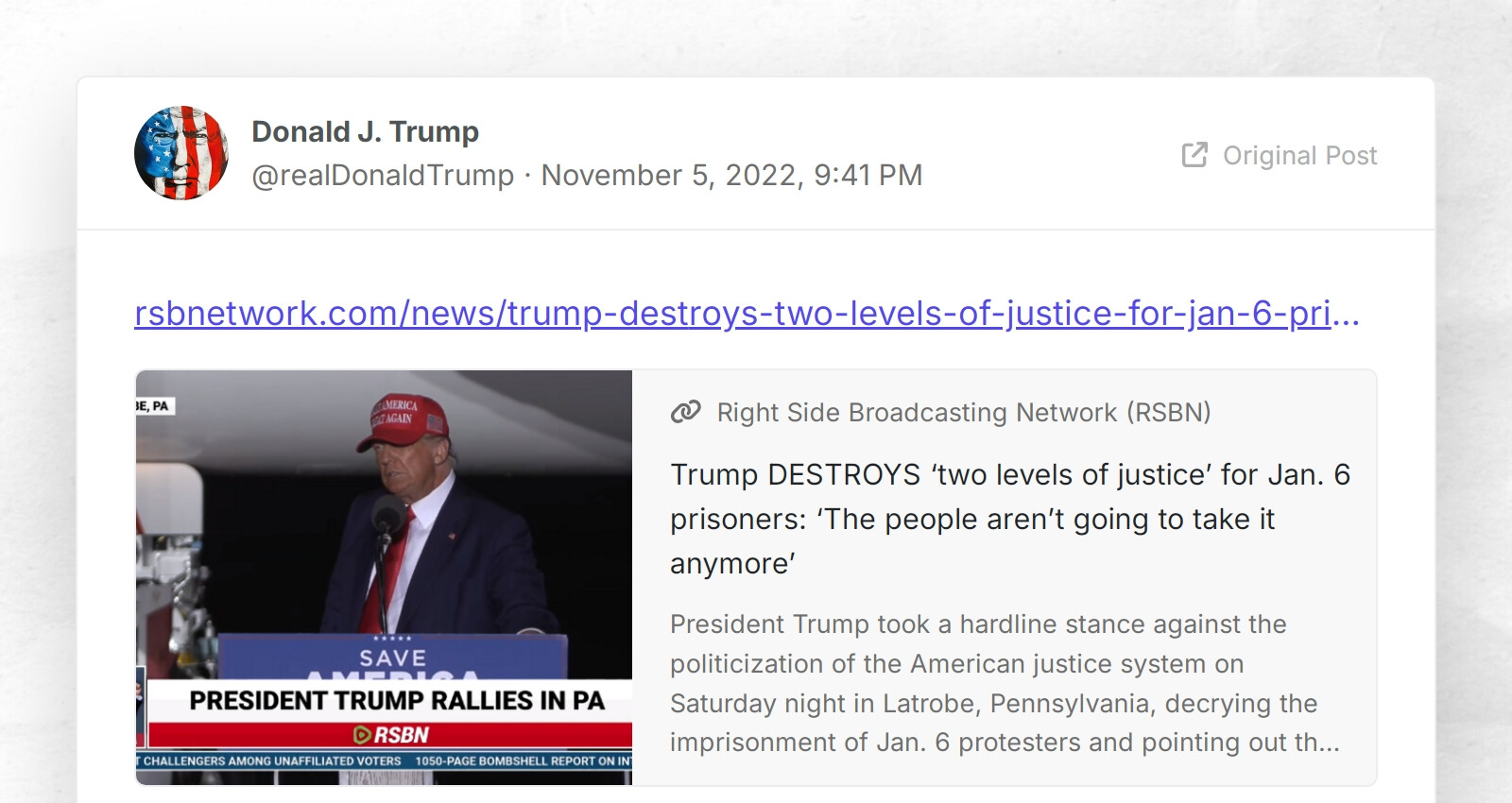 Donald J. Trump: "https://www.rsbnetwork.com/news/trump-destroys-two ...