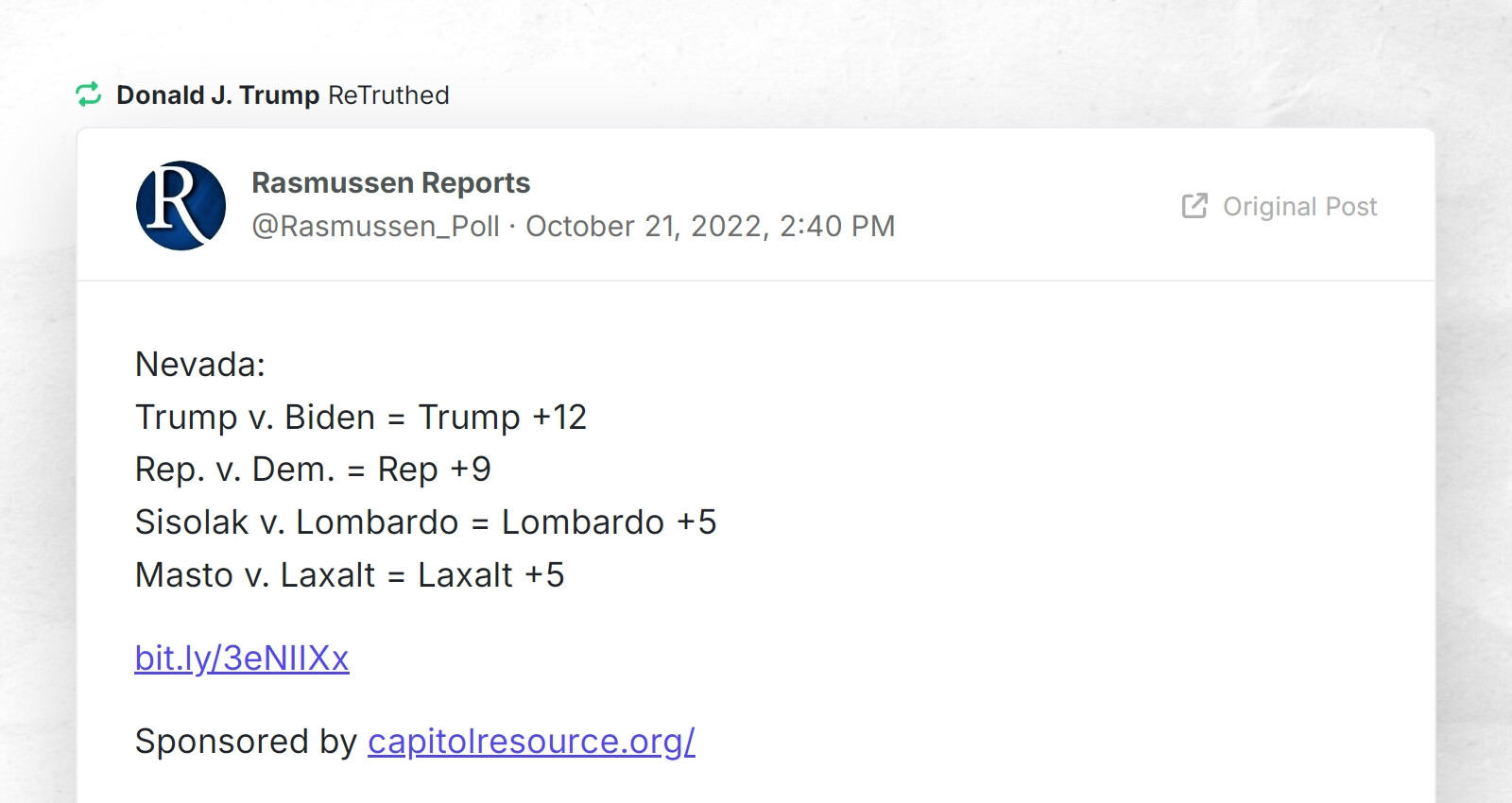 Donald J. Trump: "RT @Rasmussen_PollNevada:Trump v. Biden = Trump ...