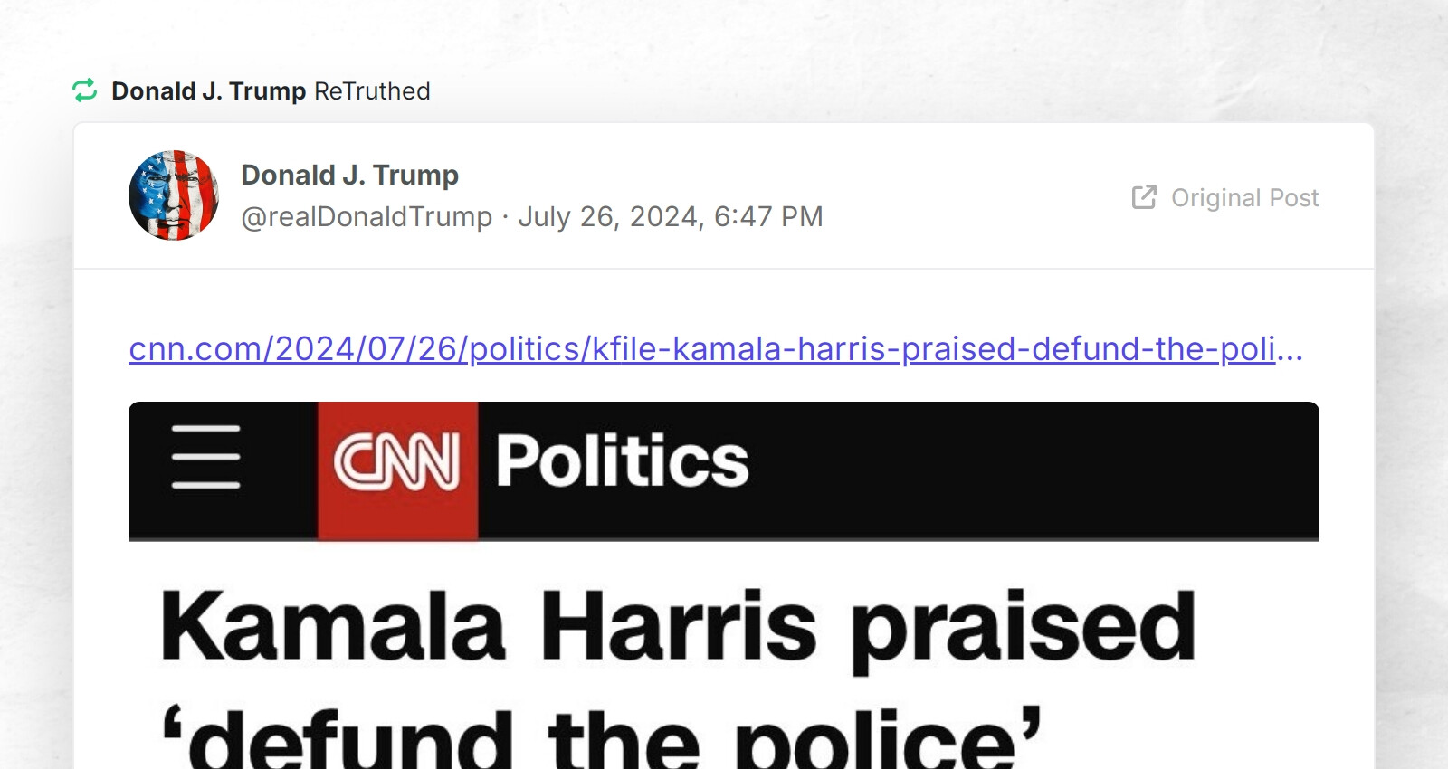 Donald J. Trump: "RT @realDonaldTrumphttps://www.cnn.com/2024/07/26 ...