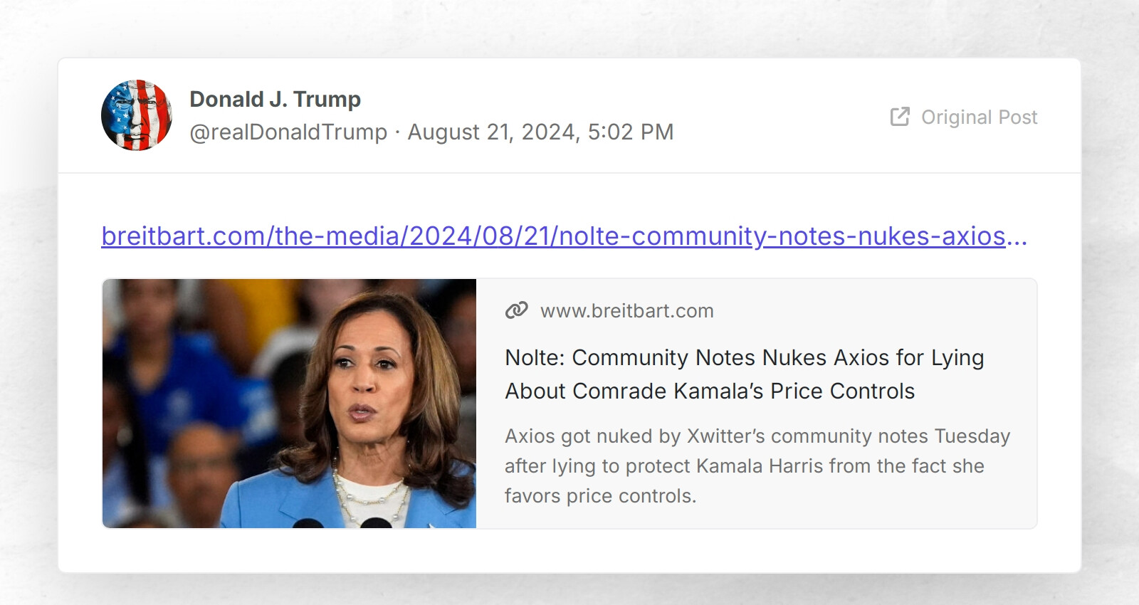 Donald J. Trump: "https://www.breitbart.com/the-media/2024/08/21/nolte ...