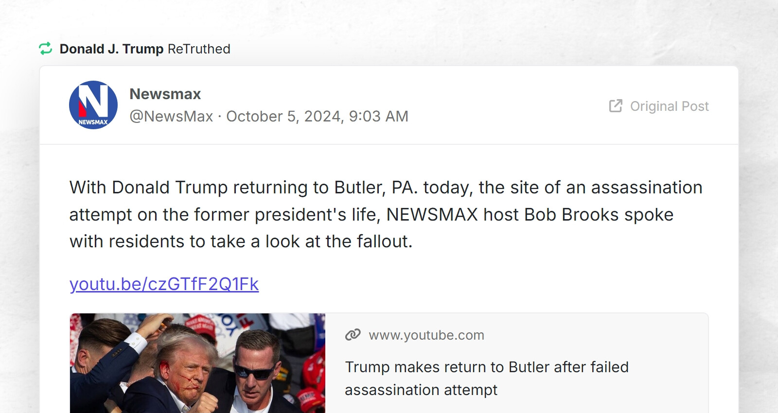 Donald J. Trump: "RT @NewsMaxWith Donald Trump returning to Butler, PA ...