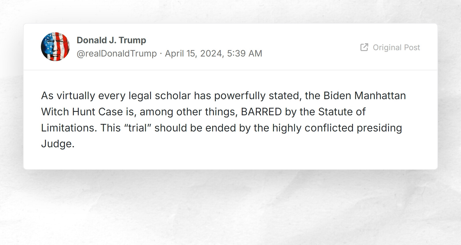 Donald J. Trump: "As virtually every legal scholar has powerfully ...