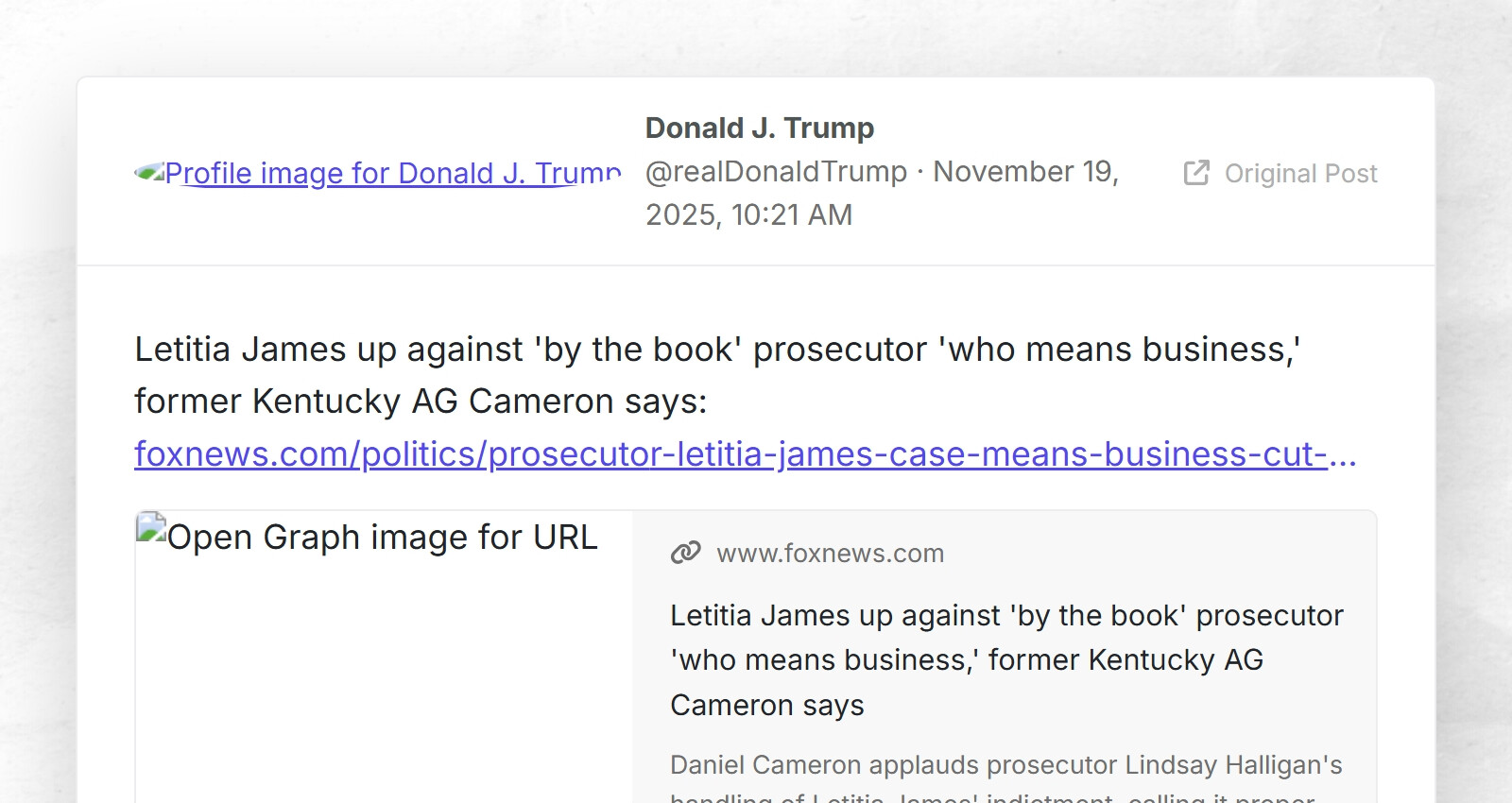Donald J. Trump: "Letitia James up against 'by the book' prosecutor ...