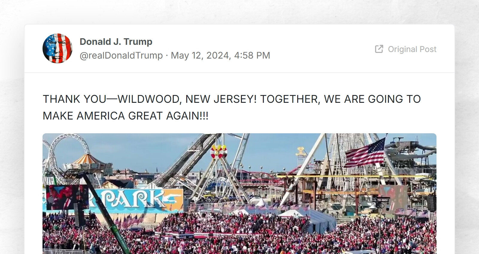 Donald J. Trump: "THANK YOU—WILDWOOD, NEW JERSEY! TOGETHER, WE ARE ...